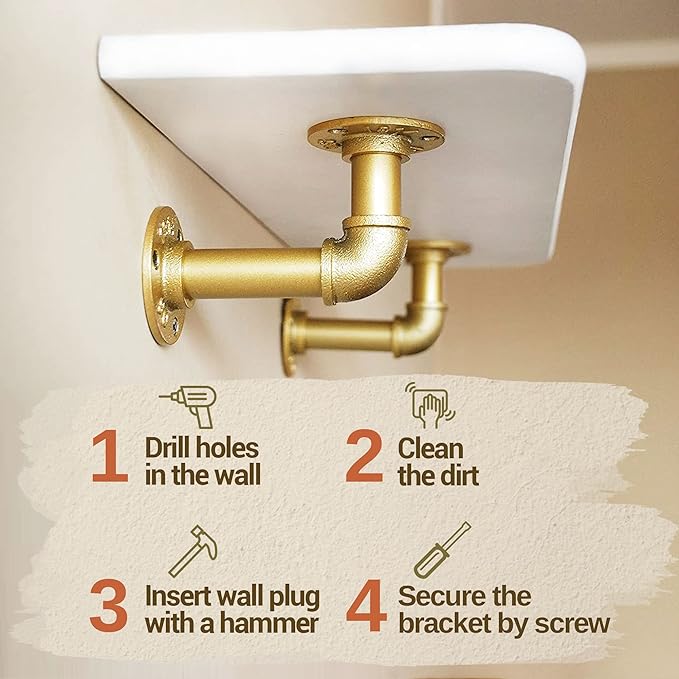 Gold Pipe Shelf Brackets (2pcs) – Pipe Decor