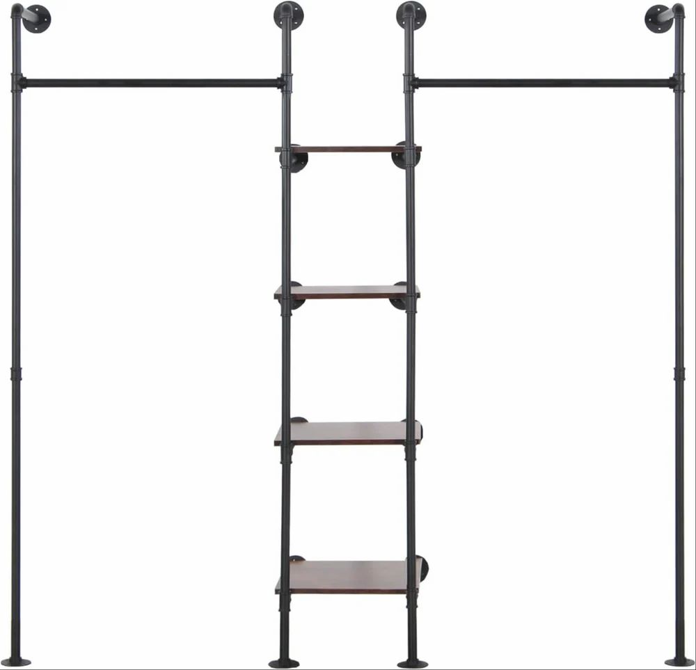 Wall Mounted Rack 2 Hang Rods & 4 Shelves – Pipe Decor