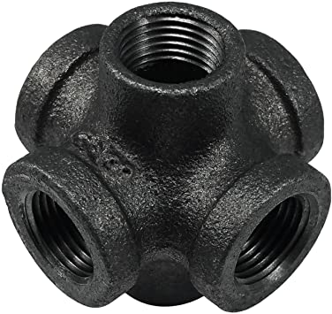 Black Side Outlet Cross 6-Way – Pipe Decor